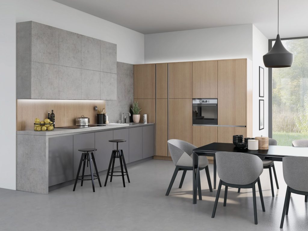 Vaasa Kitchen in Light Grey, Concrete, and Natural Kendal Oak | Kitchen ...